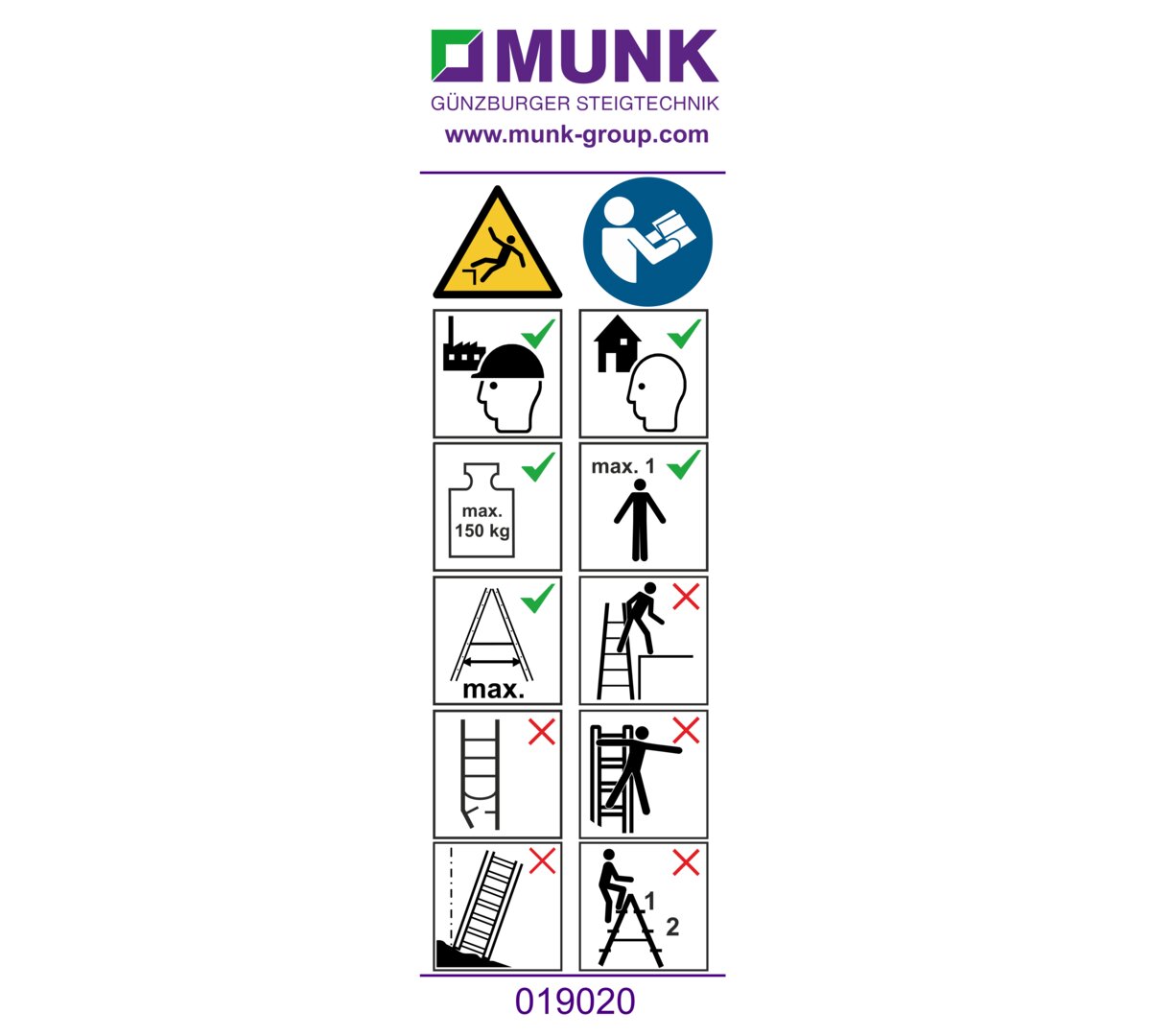 Information sticker for double-sided ladders with double-sided access,