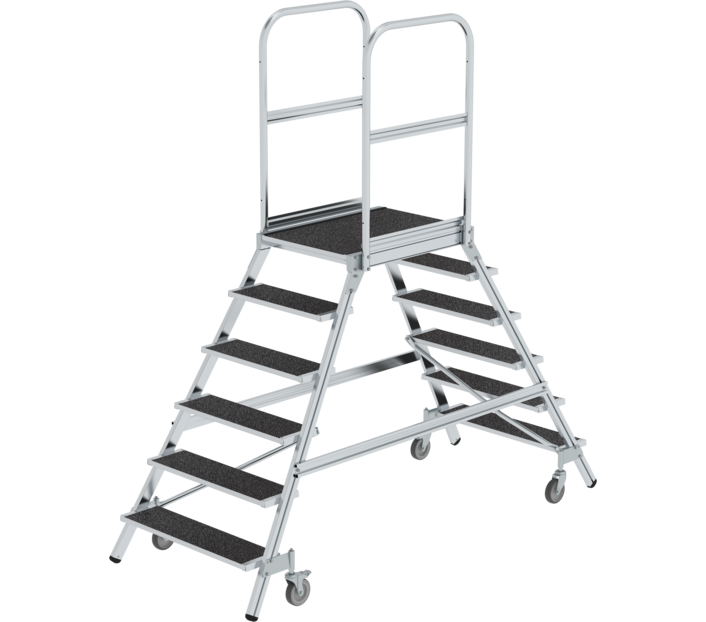 Platform stairs with single-sided access, with castors and handles,