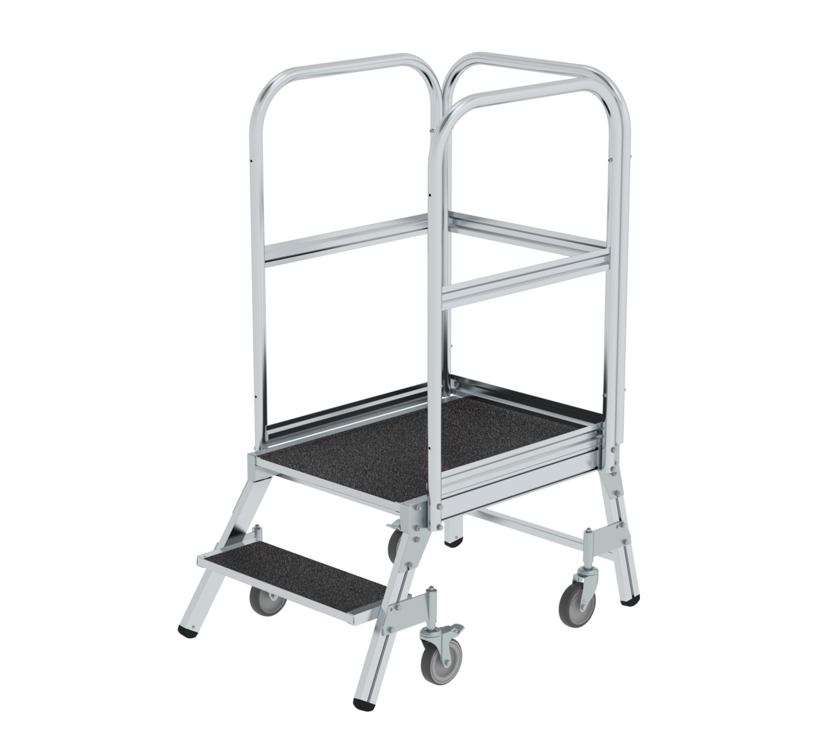 Platform stairs, with single-sided access, with spring-loaded castors