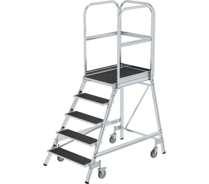 Platform stairs, with double-sided access, with spring-loaded castors,
