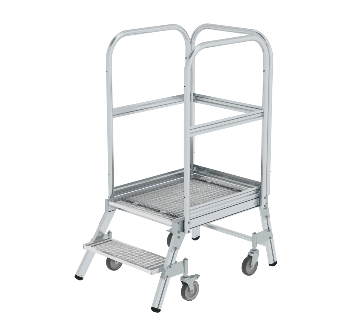 Platform stairs, with single-sided access, with spring-loaded castors,