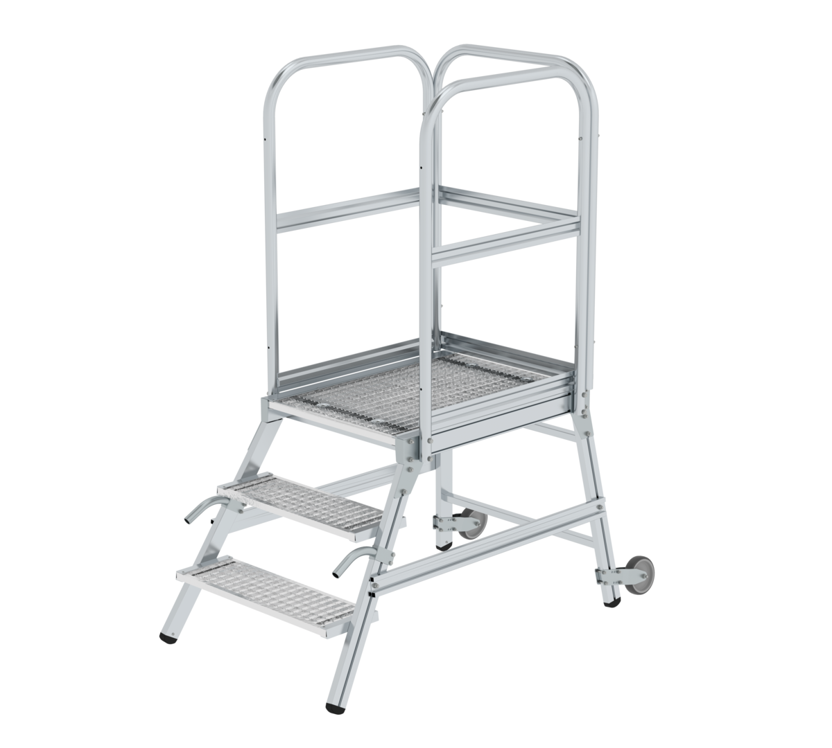 Platform stairs, with single-sided access, with castors and handles, steel