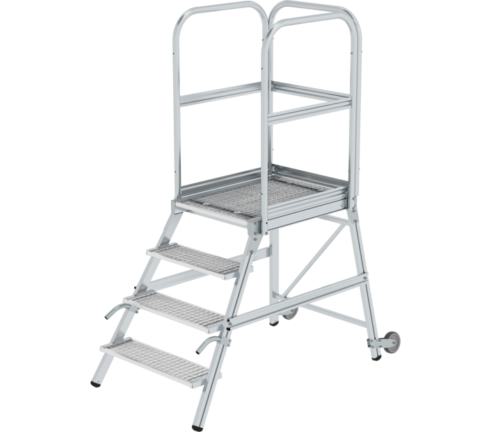 Platform stairs with single-sided access, with castors and handles,