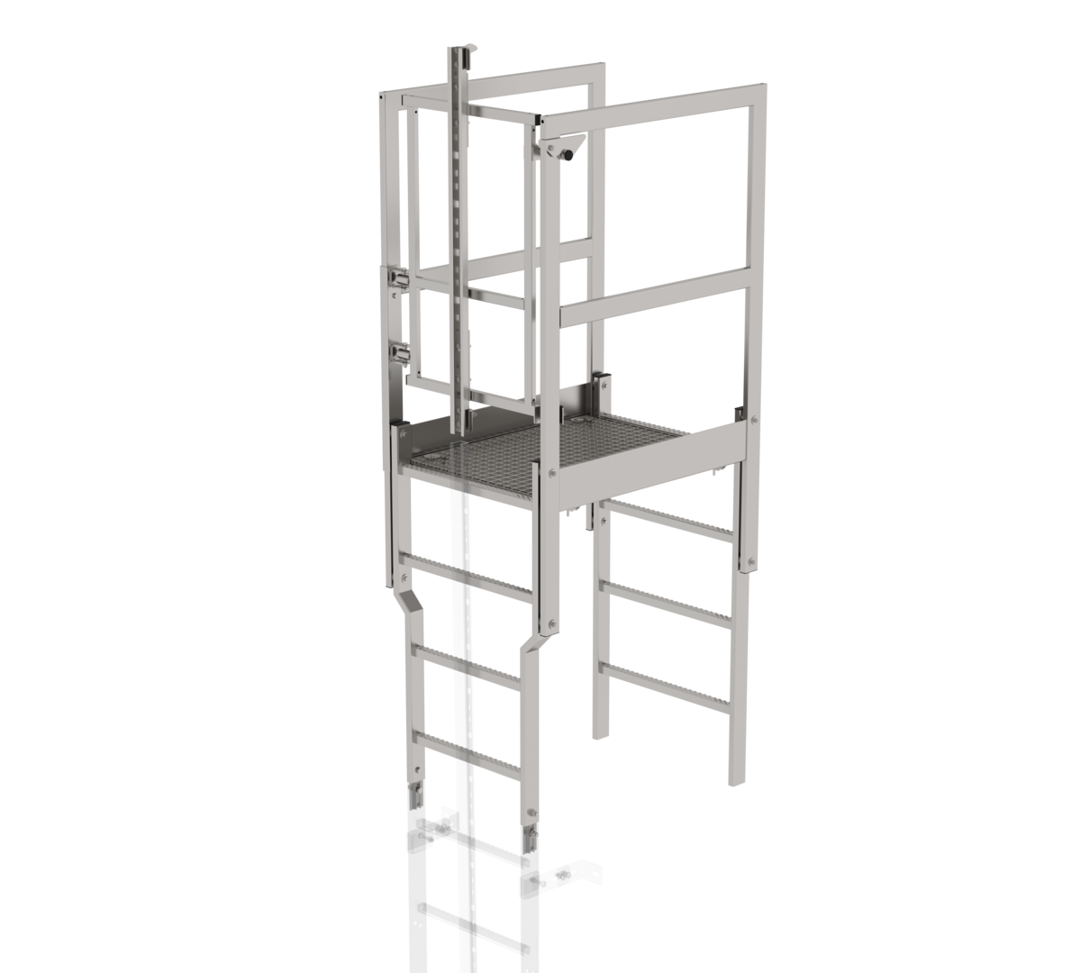 Roof parapet bridge with safety door and fall protection rail | MUNK Group