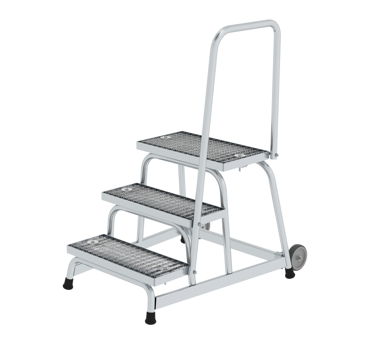 Work platform rigid, steel grating, with castors and handrail 3 steps